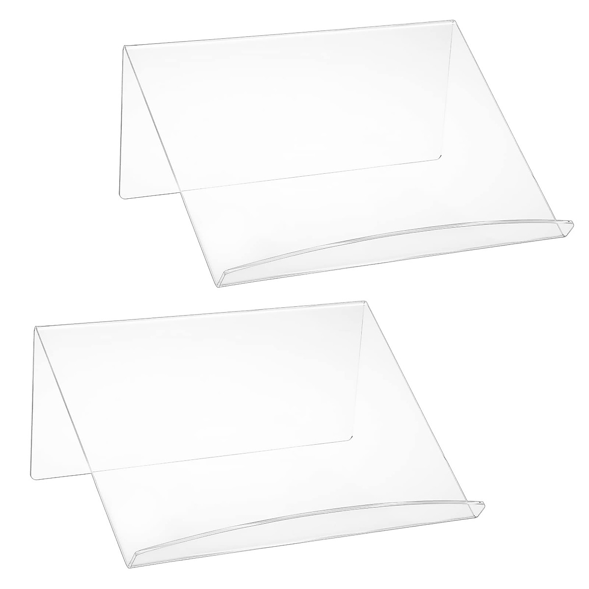 BTSKY 2 Pack Acrylic Book Stand and Cookbook Stand with Smooth Arc Angle Ledge Clear Book Holders for Reading Hands Free Sturdy Cookbook Holder Recipe Book Display Stand