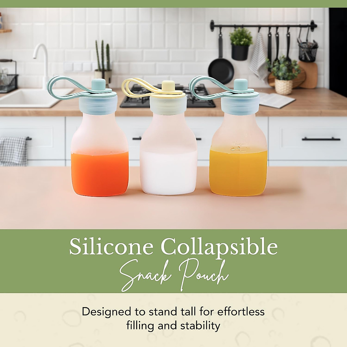 Renew Rations Silicone Reusable Pouches for Toddlers, Refillable BPA-Free Baby Food Pouches, Freezer & Dishwasher Safe - Ideal for Baby Food Puree, Applesauce & Smoothies 240 ml / 8 oz - Pack of 2