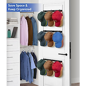 KIMBORA 4 Packs Hat Rack for Wall, Hat Organizer for Baseball Caps Holds 36 Hats, 3 Mounting Options Hat Hook Hanger, Strong Baseball Hat Holder Storage, Hat Display for Door, Room, Closet (Black)