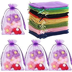 Hopttreely 50pcs Organza Bags, Mixed color 4x4.72(10x12cm) Wedding Party Favor Gift Bag, Satin Drawstring Organza Pouch Jewelry Watch Bags, Mesh Gift Pouches Mini Candy Bags
