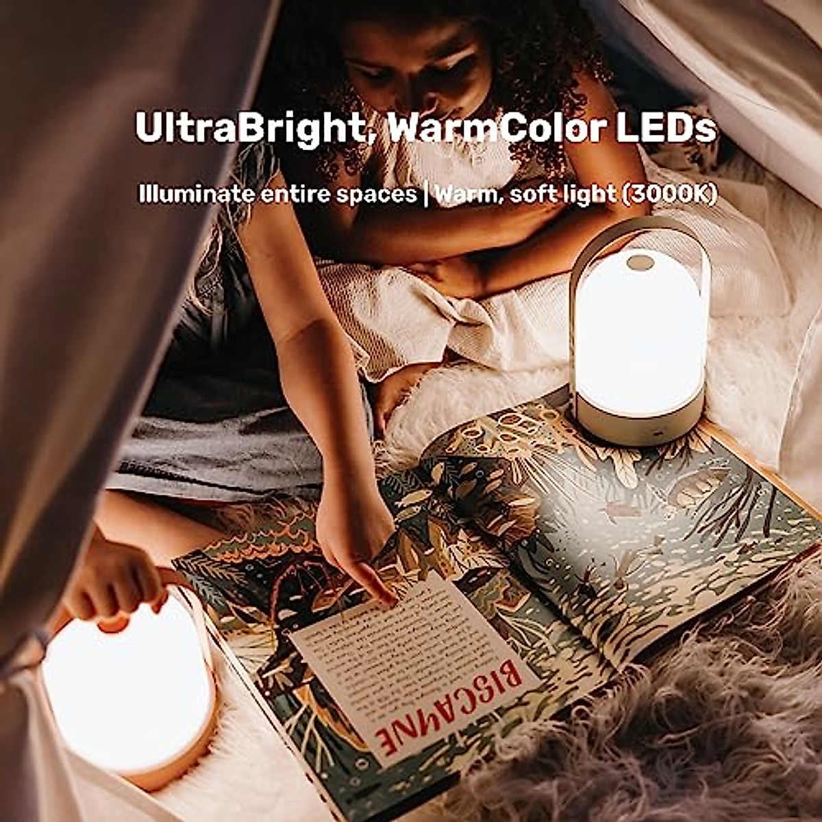 BASK KIN Portable Cordless Lantern Table Lamp | USB Rechargeable | Powerful Long-Lasting 4000mAh Battery | Kids Bedroom | Indoor / Outdoor Light | Easy 3-Step Touch Dimmable | UltraBright LED