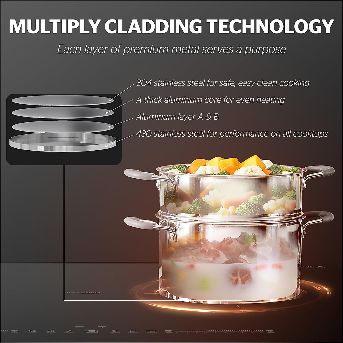 Sunhouse - 5.5 Quarts Multipurpose Stock Pot and Steamer Pot with PFOA-free,18/10 Stainless Steel Steam Pot for Cooking Vegetables, Seafood - Cooking Pot with Lid Suitable for Soups, Stews and Pasta