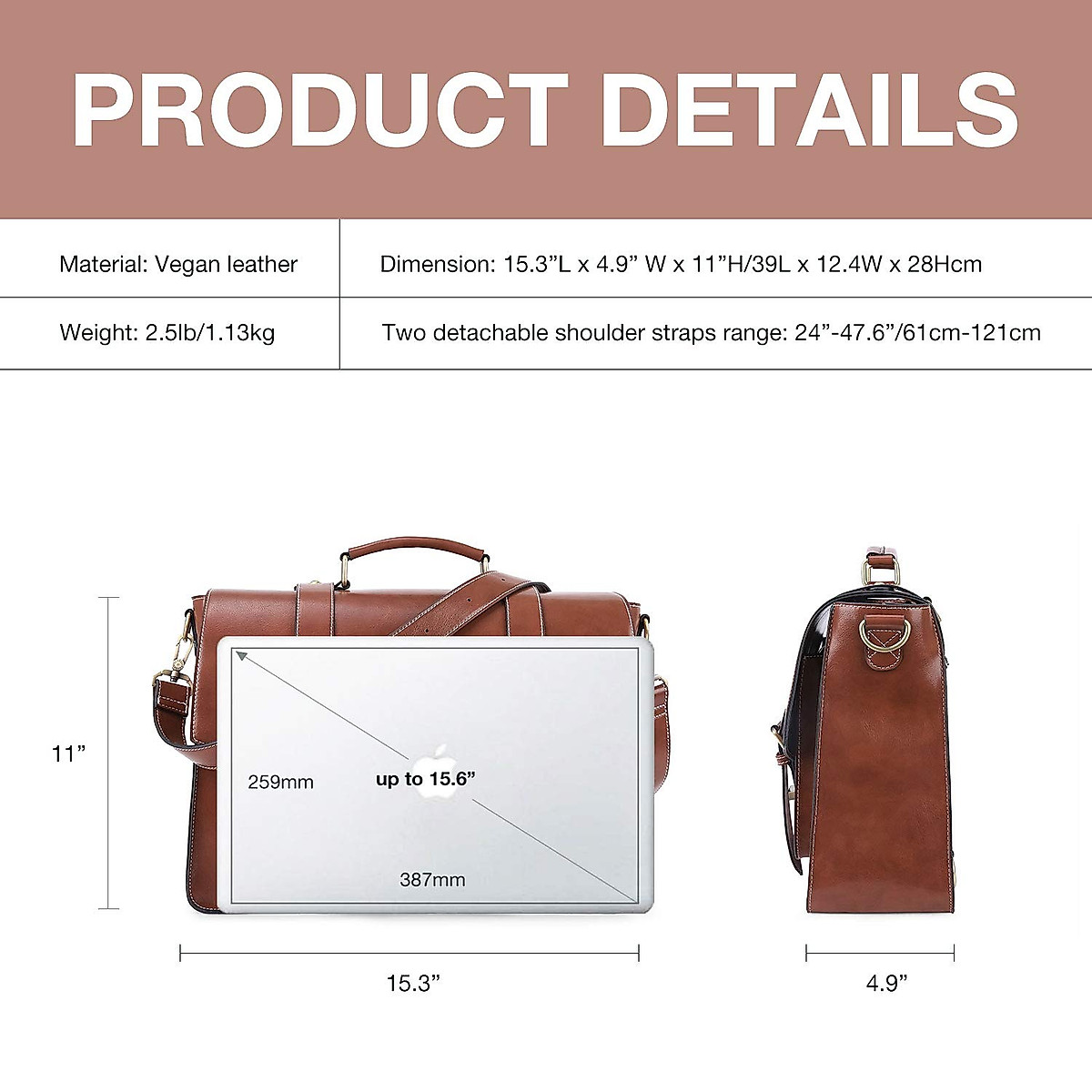 ECOSUSI Backpack for Women Briefcase Messenger Laptop Bag Vegan Leather Satchel Work Bags Fits 15.6 inch Laptops, Coffee