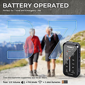 Pocket Radio Mini AM FM Stereo Radio Portable Battery Operated Radio, Includes Headphones, with Back Clip and Signal Indicator, Operated by AAA Batteries for Walking and Jogging, J-985 by PRUNUS