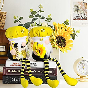 Argodaze 2PCS Bumble Bee Long Feet Gnomes Mr and Mrs Lovely Elf for Home Handmade Honeybee Plush Rustic Farmhouse Tomte