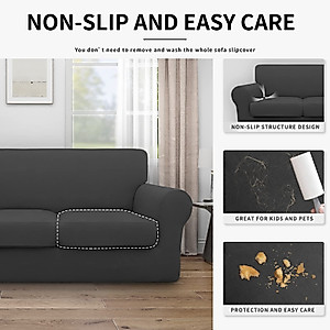 Easy-Going 100% Dual Waterproof Chair Cover Stretch Soft Couch Cover for Dogs, Sofa Slipcover for 1 Separate Cushion Couch Leakproof Furniture Protector for Kids, Pets Dark Gray