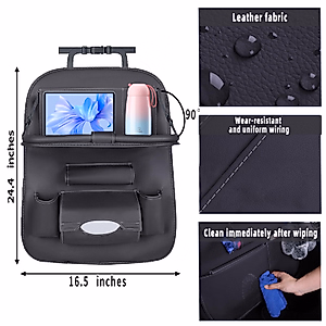 SHOFOYOC 2 Pack Car Backseat Organizer with Tablet Holder,Foldable PU Leather Car Back Seat Table Tray,Kick Mats BackSeat Storage Bag,9 Storage Pockets Seat Back Protectors for Toys Drinks Books Pens
