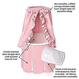 Badger Basket Empress Baby Bassinet and Bedside Sleeper with Bedding, Pad, and Storage Basket - Pink