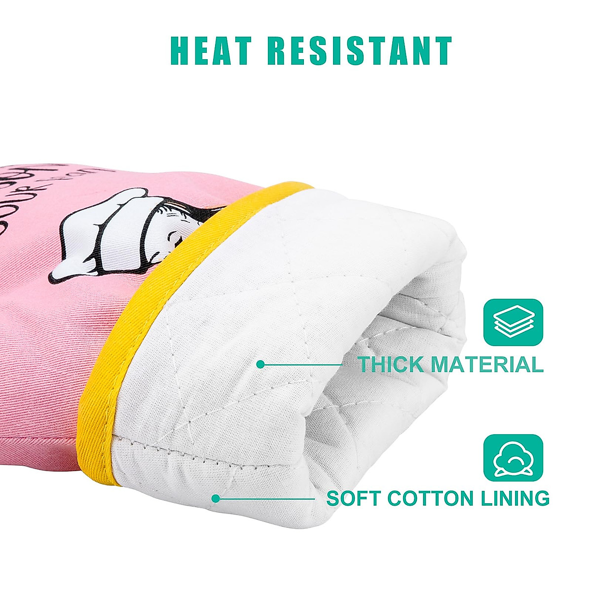 Miracu Funny Oven Mitts, Fun Pink Oven Mitt Set, Retro Kitchen Mitts - Baking Cute Oven Mitts for Women Friend, Mothers Day, Unique House Warming, Birthday Cooking Gifts for Women, Mom Wife Baker Her