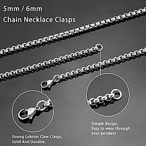 Monily 6mm 26In Square Rolo Stainless Steel Chain Necklace Round Box Necklace Men Women Jewellery