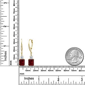 Gem Stone King 18K Yellow Gold Plated Silver Red Garnet and White Topaz Dangle Earrings For Women (5.88 Cttw, Gemstone January Birthstone, Octagon 9X7MM)