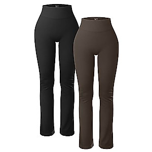 OQQ Women's 2 Piece Yoga Pants Ribbed Seamless Workout High Waist Athletic Straight Leg Leggings Black Darkbrown
