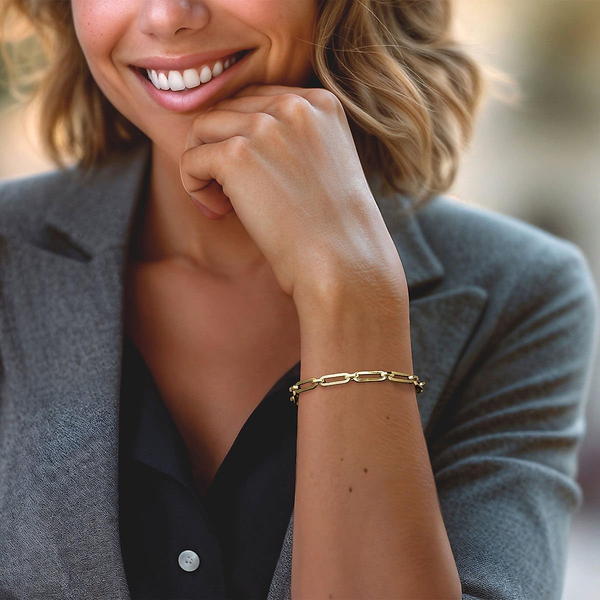 Ross-Simons Italian 14kt Yellow Gold Paper Clip Link Bracelet. 7 inches