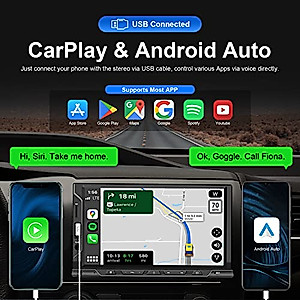 Double Din Car Stereo with CarPlay Android Auto 7 Inch HD Touchscreen Bluetooth Double Din Car Radio with Backup Camera, AM/FM Car Radio Receiver, USB/SD Port, A/V Input, Mirror Link