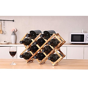 PENGKE Wood Wine Rack Freestanding Wine Rack,10 Bottles Countertop Free Stand Wine Storage Holder Protector for Red White Wine