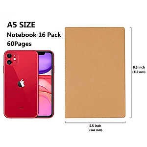 16 Pack Notebook Journals for Travelers, Students and Office, Writing Diary Subject Notebooks Planner with Thick Paper, 60 Pages, 30 Sheets, 8.3x5.5 inch, A5 Size, Travel Journal Set.(Lined)