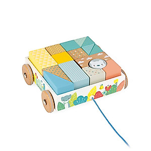 Janod Pure Pull-Along 16 pc Wood Pastel Block Set - Ages 18+ Months - J05152
