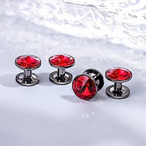 HAWSON Cufflink and Studs Tuxedo Set Silver Color with Austrian Crystals in Jet Hematite, Dark Blue, Crystal Grey,Purple, Green (Light Siam)