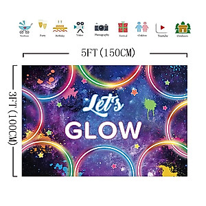 DULUDA 5X3FT Glow Neon Party Backdrop Colorful Laser Ray Splatter Photography Background Graffiti Spray Paint Disco Retro Dance in The Dark Night Birthday Banner Decorations Photo Booth Props BD44F