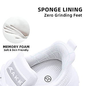 Akk White Tennis Shoes for Women Memory Foam Walking Slip On Lightweight Comfort Fashion Sneakers for Workout Gym Athletic White Size 8