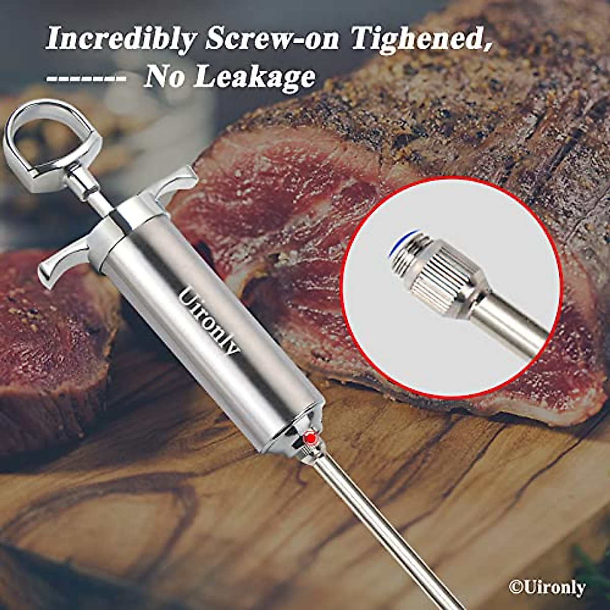 Uironly Meat Injector,Turkey Seasoning Injection Kit with 3 Professional Marinade Injector Needles for Grill Smoker BBQ Brisket; Include User Manual, E-Book - Storage Case