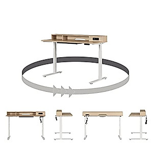 South Shore Majyta Adjustable Height Standing Desk with Built In Power Bar Soft Elm and Matte Black, Contemporary