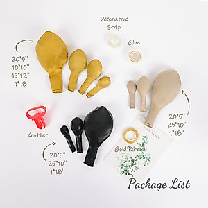 RUBFAC Black Gold Boho Balloon Garland Arch Kit, 142pcs Metallic Gold, Sand White and Black Balloon Arch Kit for Graduation, Birthday and Anniversary Party Decorations