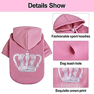 EXPAWLORER Prinecss Dog Hoodie for Girl - Hooded Dog Sweater with Leash Hole, Dog Cold Weather Clothes,Sweatshirt with Pocket, Pet Warm Outfit, Winter Coats for XS-XXL Dogs