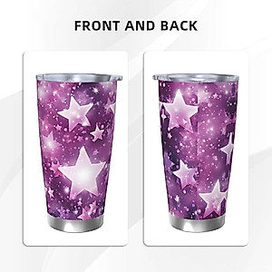 Tangopi Purple Glitter Stars 20 oz Tumbler with Lid and Straw Insulated Travel Coffee Mug Reusable Spill Proof Coffee Cups Stainless Steel Water Bottle for Hot and Cold Drinks