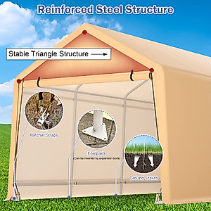 Tangkula 10.5x17 Ft Heavy Duty Carport, Portable Garage with Roll-up Front Door, Metal Car Port with Reinforced Ratchet Straps, Outdoor Car Canopy for Auto, Truck, Boat, SUV