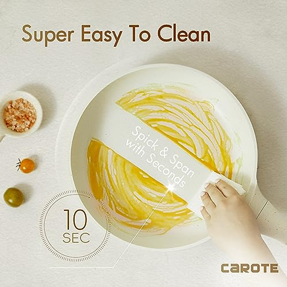 CAROTE 14 Pcs Nonstick Cookware Sets, Pots and Pans Sets Kitchen, Cooking Pots White Induction Non Stick Set w/Frying Pans & Saucepans(PFOS, PFOA Free)