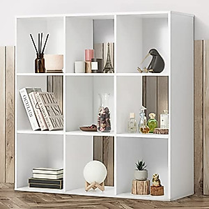 Fencer Wire 11-Inch Cube Storage Organizer Shelf w/Back, with Exterior Edge, Room Storage Shelves Divider, Bookcase, 6-Cube / 8-Cube / 9-Cube, Colors Available in Rustic Grey Oak and White