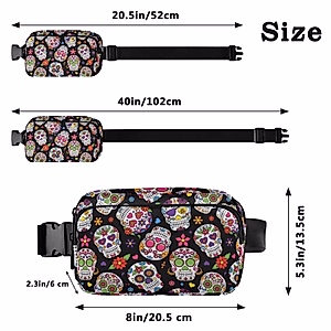 Day Of The Dead Sugar Skull Fanny Pack for Women Men Belt Bag Crossbody Waist Pouch Waterproof Everywhere Purse Fashion Sling Bag for Running Hiking Workout Walking Travel