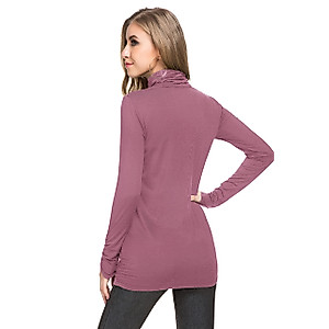 LE VONFORT Womens Turtleneck Long Sleeve Shirts Fleece Lined Lightweight Thermal Base Layer Light Purple Medium