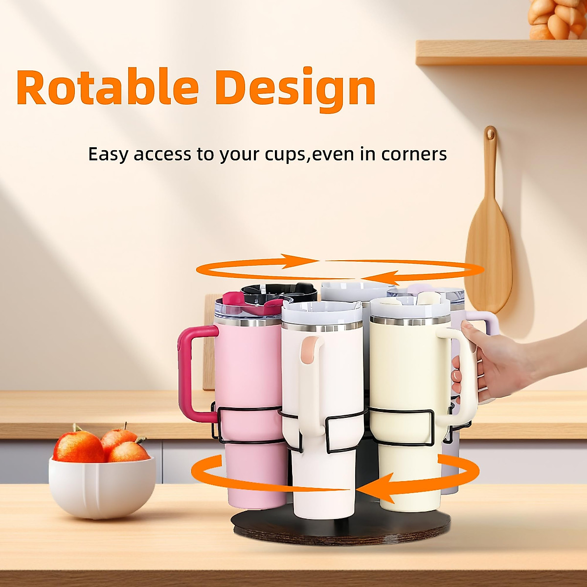 SOOPRNO Water Bottle Organizer for Stanley 40 oz Tumbler with Handle - Rotatable 6-Slot Holder, Ideal Kitchen Storage for Stanley Accessories, Black