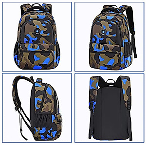 Yvechus Camo Backpack Set with Lunch Bag Lightweight Waterproof School Backpack Bookbag for Boys Girls (D-Style Camo Blue)
