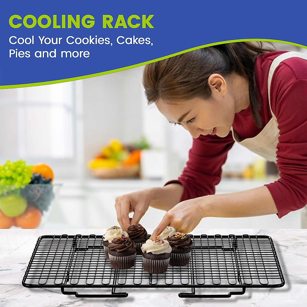 MIU Stackable Cooling Racks for Cooking and Baking with Folding Legs, Multi Tier, Set of 2, Black, Wire Grid Stainless Steel, Kitchen Counter and Oven Safe