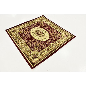 Unique Loom Versailles Collection Traditional Classic Medallion Motif Area Rug (4' 0 x 4' 0 Square, Burgundy/ Ivory)