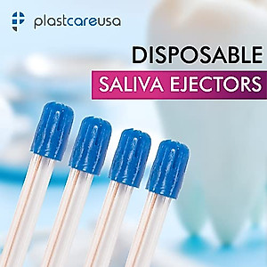 100 Dental Saliva Ejectors Disposable - Medical Grade Latex Free Evacuation Suction Tips - Flexible Clear Tube with Blue Tip (100 Pack) by PlastCare USA