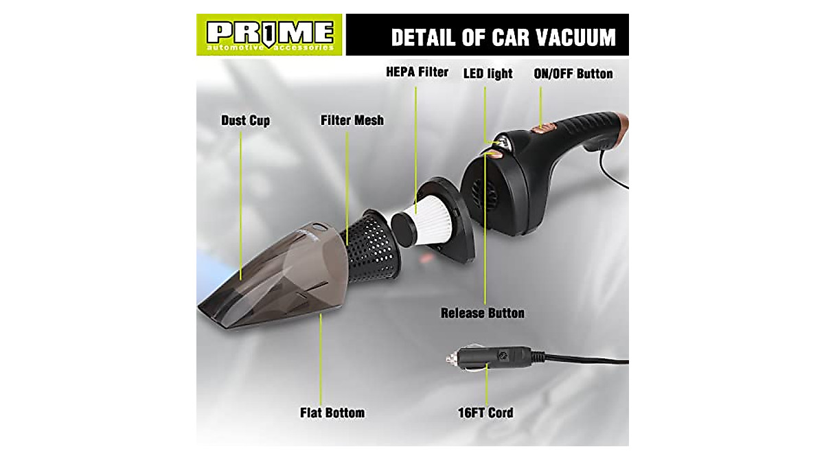 Prime 1 Handheld Car Vacuum Cleaner With Strong Suction & LED Light