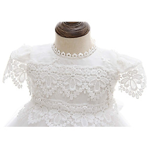 Meiqiduo Baby Girl Dress Christening Baptism Gowns Flower Girl Formal Dresses (3M/0-6Months, Ivory)