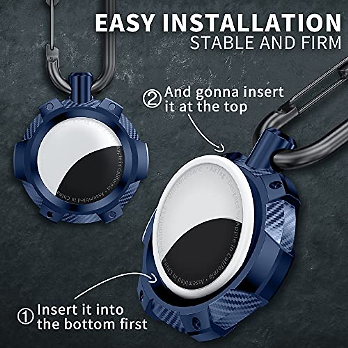 Jeanue-Airtag Holder Keychain Case,Compatible Apple Air Tag Tracker Cover with Key Ring and Screen Protective Film(Blue)