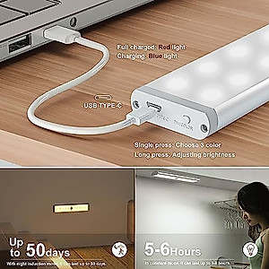 SZOKLED 58-LED Under Cabinet Lights, RGB Motion Sensor Indoor Night Lights with Wireless Remote, Rechargeable Under Cabinet Lighting, Counter Lights for Kitchen, Closet, Stair, 15 Color (4 Packs)