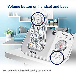 Vtech VS112-37 DECT 6.0 Bluetooth 3 Handset Cordless Phone for Home with Answering Machine, Call Blocking, Caller ID, Intercom and Connect to Cell (Silver & White)