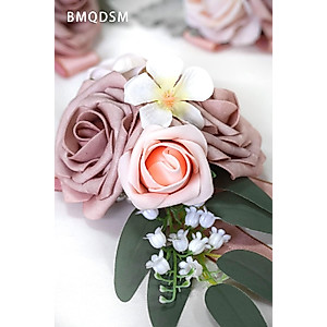 BMQDSM Wrist Corsage for Wedding，Party Prom Hand Flower Decor，Mother of The Bride Corsage，Shoulder Corsages，Bridesmaid Girl Rose Wrist Flower（Set of 4 Dusty Rose