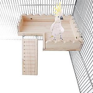 ROZKITCH Hamster Platform with Climbing Ladder, Bird Perch Cage Toy Wooden Play Gym Stand, Natural Pine Wood Tray for Chinchilla Squirrel Rabbit Guinea Pig, Birdcage Toy for Parrot Conure Parakeet