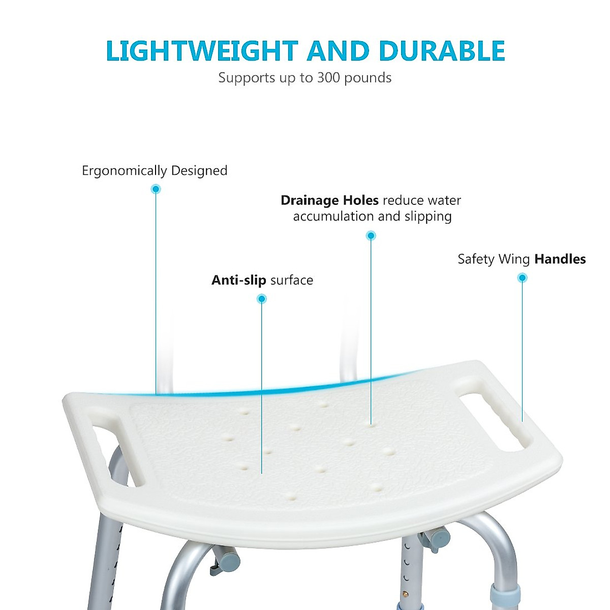 OasisSpace Shower Chair with Back, Heavy Duty Adjustable Shower Seat Stool - Medical Tool Free Anti-Slip Bathtub Seat Bench Lightweight and Durable for Elderly, Senior, Handicap, Disabled