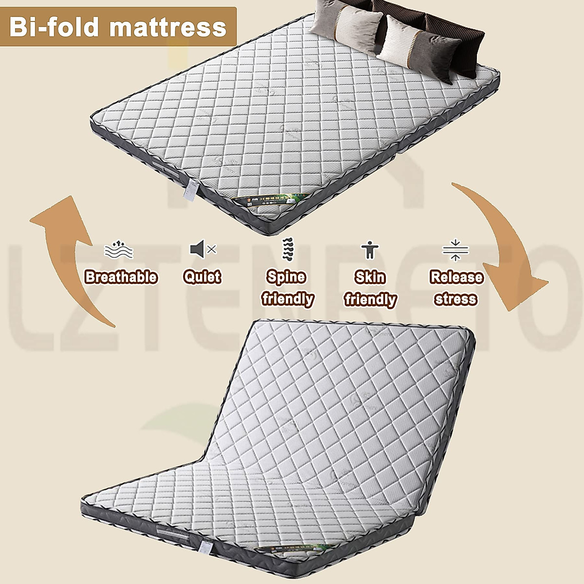 LZTENRETO Firm Coconut Palm Mattress Organic Coconut Coir Mattress Quiet Coir Mattress Pad Thick Coir Mattress 6cm 9cm 11cm Spine Friendly (White-B,Full 11cm)