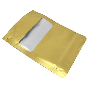 50 Pieces Stand Up Pouchs Resealable Food Storage Bags with Transparent Window Zip Lock Smell Proof Bags for Food Storage (Gold)