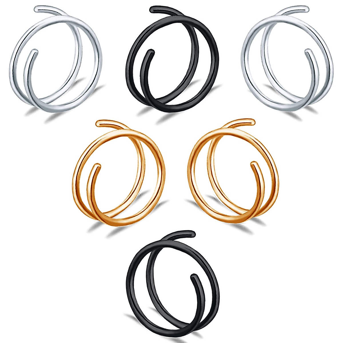 Tanreeqee Nose Rings Hoops Double Nose Ring for Single Piercing Double Nose Hoop Spiral Nose Ring Hypoallergenic Stainless Steel Nose Rings for Women Men（3pairs